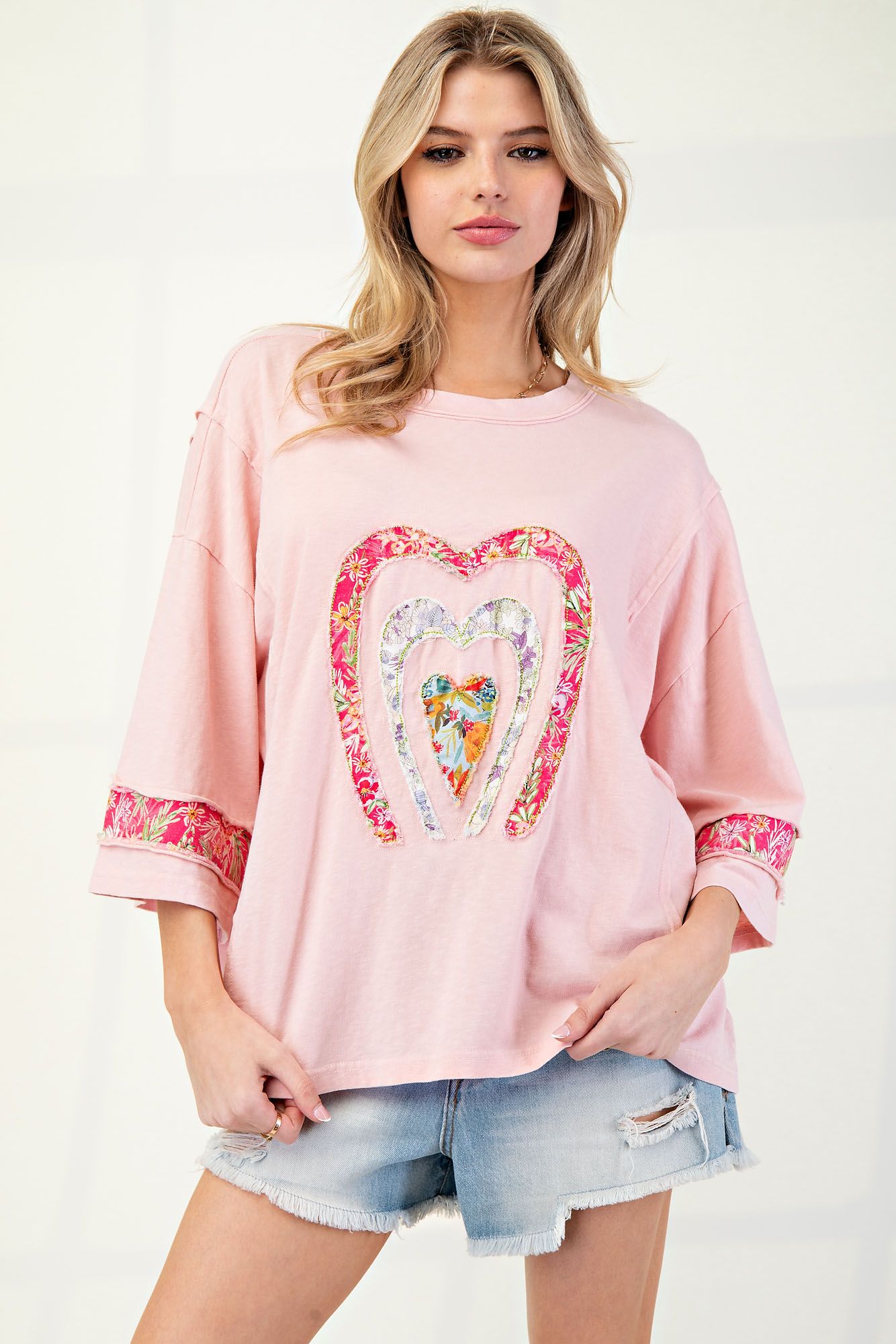 Antique Rose Heart Patch Cotton Top